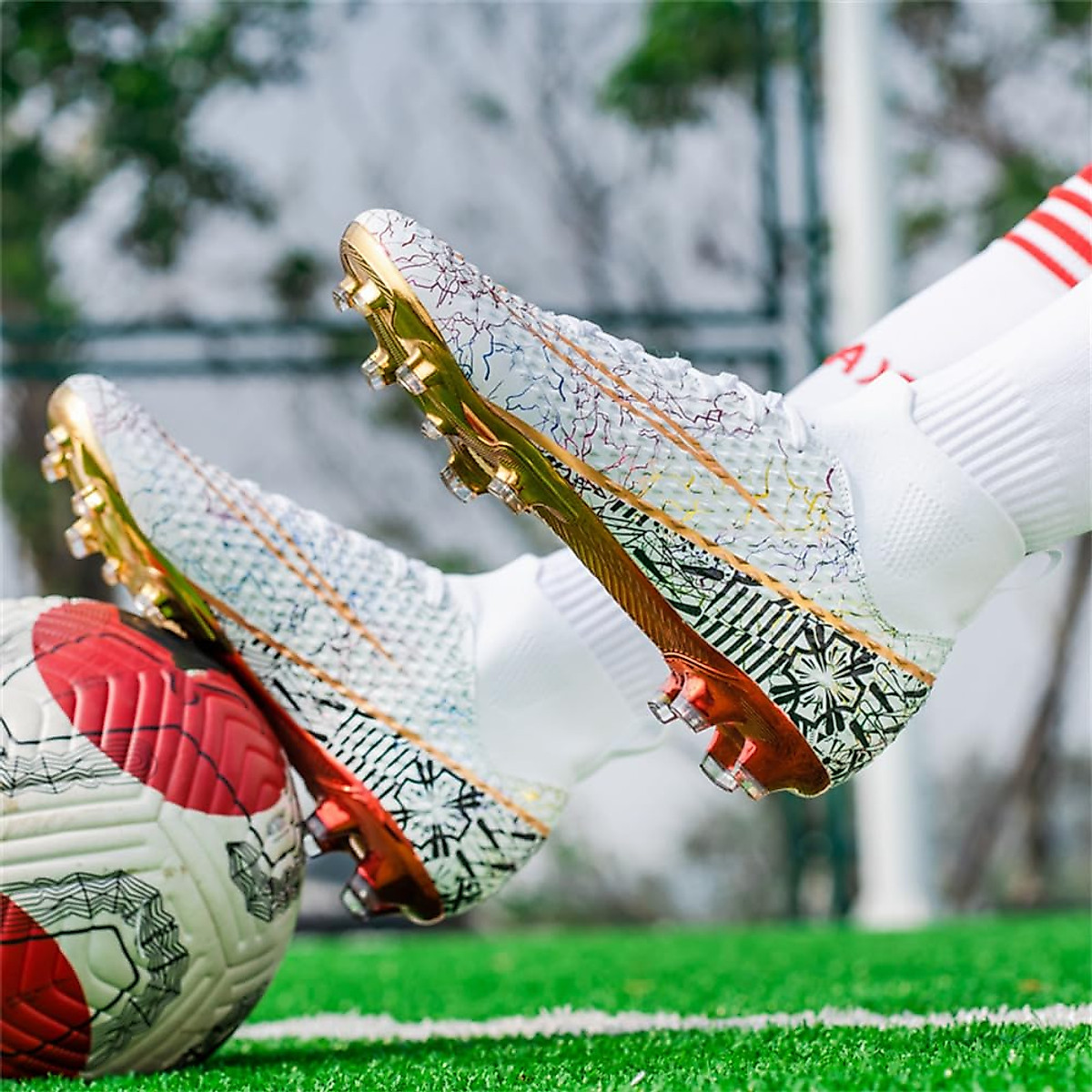 KAEAEILSS Men's Women's Soccer Shoes Boys Gold-Soled Spikes Football Shoes Student Grass Training Shoes Outdoor Football Boots Unisex