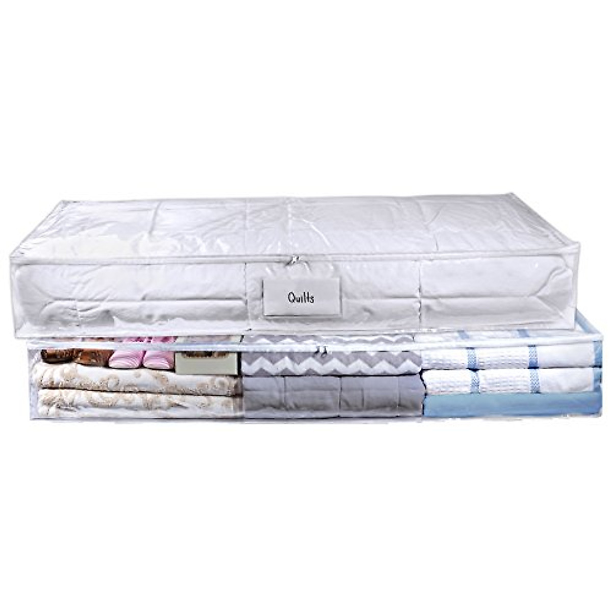 Clear Underbed Storage Bag - Durable Vinyl Material to Shield Your Contents from Dust, Dirt and Moisture. Easy Gliding Zipper for Easy Access and Label Pocket for Easy Identification. (2-Pack)