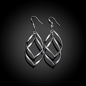 Sterling Silver Earrings dangle Hoops Elegant rotating Earring for Womens (Silver)