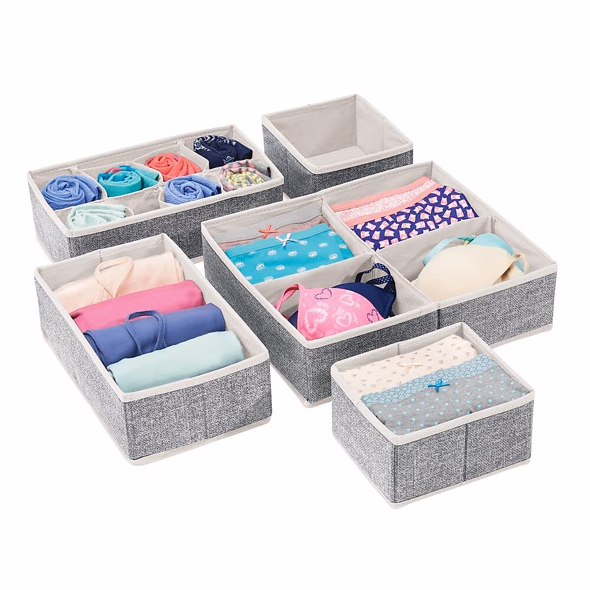 mDesign Soft Fabric Dresser Drawer/Closet Divided Storage Organizer Bins for Nursery - Holds Blankets, Bibs, Socks, Lotion, Clothes, Shoes, Toys, Jane Collection - Set of 5 - Cream/White