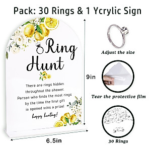 Lemon Bridal Shower Party Ring Scavenger Hunt, The Ring Hunt Game, 1 Sign & 30 Rings, Bridal Shower Decoration, wedding party games(xzjz13)