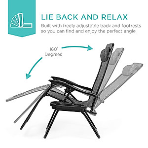 Best Choice Products Set of 2 Adjustable Steel Mesh Zero Gravity Lounge Chair Recliners w/Pillows and Cup Holder Trays, Gray