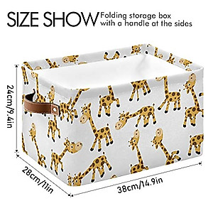 Storage Basket Cute Little Cartoon Giraffe Storage Bin with Handle Foldable Rectangle Fabric Organizer Basket for Home Bedroom Nursery Closet, 1 Pack