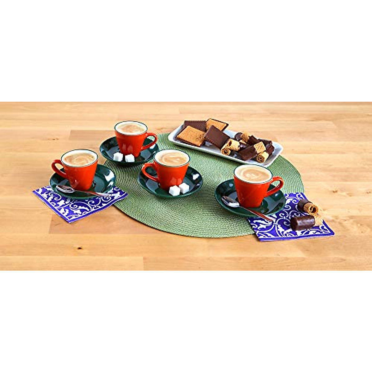 IMUSA USA 8 Piece 3oz Colorful Espresso Cups with Saucers (Green, Orange)