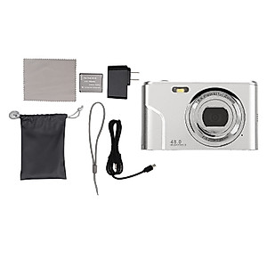 Digital Camera, 1080P HD 2.4 Inch IPS Display Mini Compact Pocket Camera with 16X Zoom, Portable and Rechargeable Video Camera for Adults, Students, Kids, Travel (Space Silver)