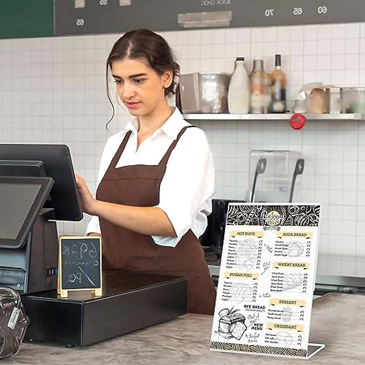 EOOUT Acrylic Sign Holder, A4 Size, 6 Pack, Plastic Flyer Display Holder, Slant Back Clear Paper, Document Menu Table Transparent Stand for Office, Store, Restaurant