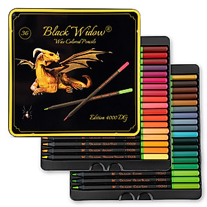 Black Widow Dragon Colored Pencils For Adult Coloring - 36 Coloring Pencils With Smooth Pigments - Best Color Pencil Set For Adult Coloring Books And Drawing - A Must Have Pencil Set