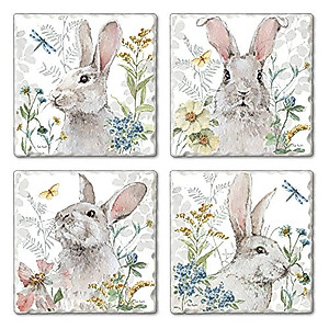CounterArt Spring Meadow Bunnies Multi-Image Absorbent Stone Tumbled Tile Coaster 4 Pack with Protective Cork Backing Manufactured in The USA