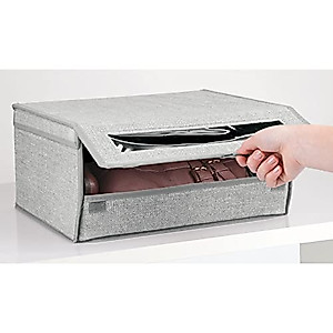 mDesign Large Fabric Closet Shoe Storage Box w/Clear Window - Shoe, Sandal, Sweater, Linen, Clothes Organizer - Boot Storage Solutions - Shoe Bin - Lido Collection, 2 Pack, Gray