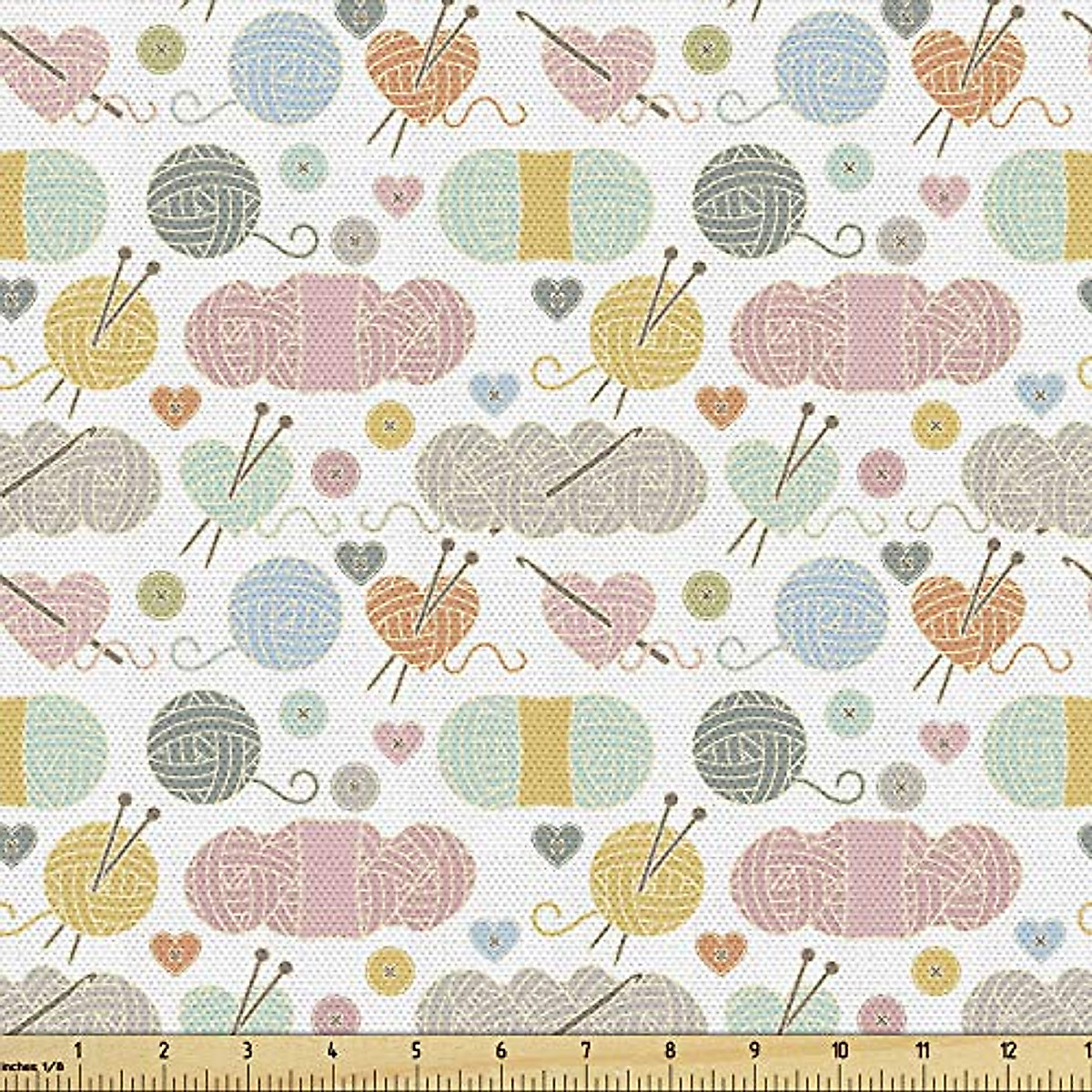 Ambesonne Hobby Fabric by The Yard, Knitting Needles Yarn Ball of Wool Crochet Hooks Illustration, Decorative Fabric for Upholstery and Home Accents, 1 Yard, Rose Mustard