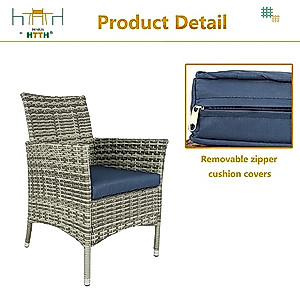 HTTH 4-Piece Outdoor Patio Furniture Sets Wicker Sofa with Cushions and Coffee Table Garden Lawn Pool Backyard Outdoor Sofa Sets (Grey-Deep Blue)