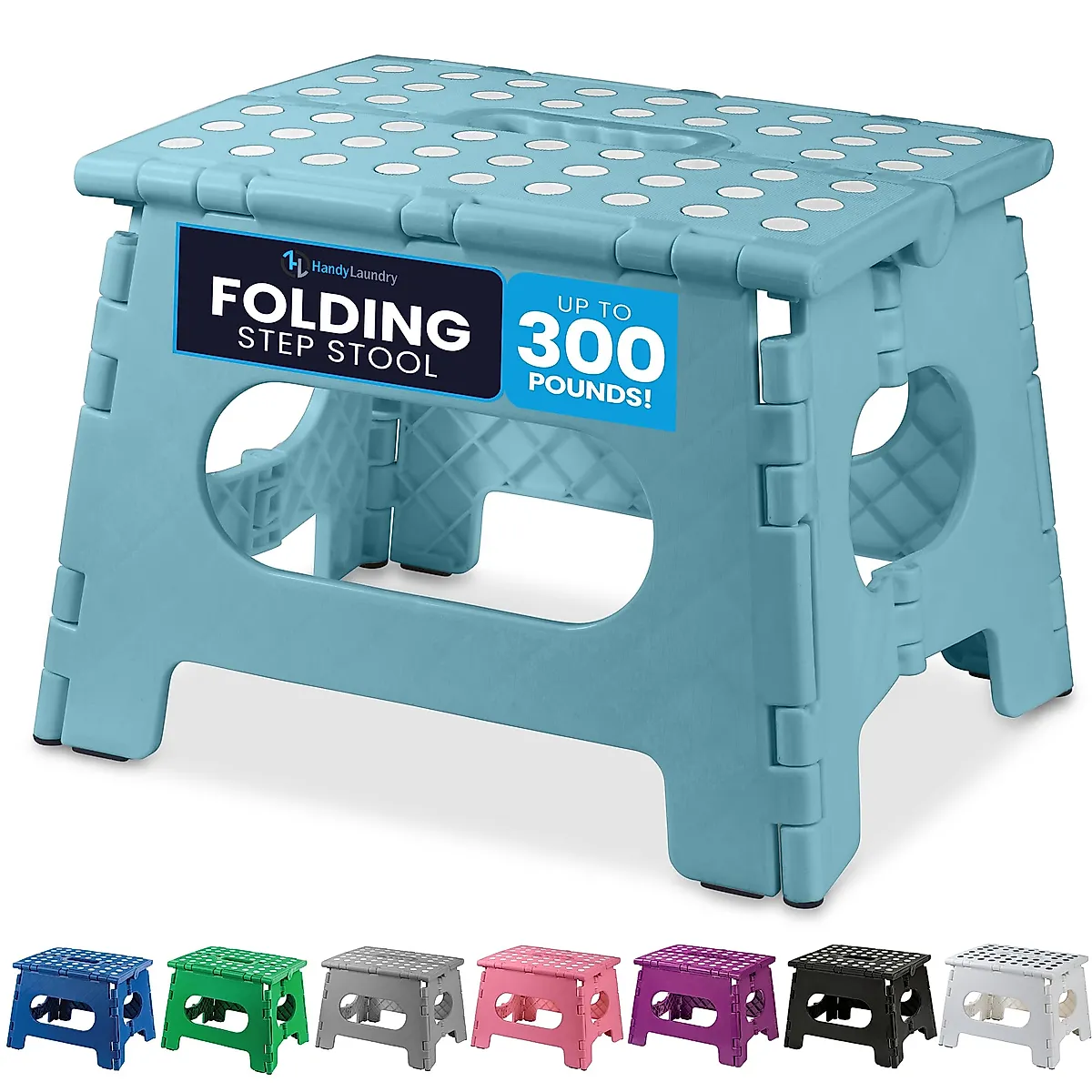Handy Laundry Folding Lightweight Step Stool is Sturdy Enough to Support Adults and Safe Enough for Kids. Opens Easy with One Flip. Great for Kitchen, Bathroom or Bedroom. (Teal)
