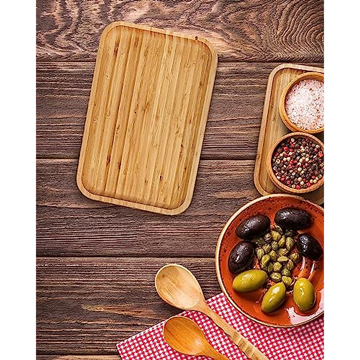 Bam&Boo Natural Bamboo Serving Tray Minimalist Rectangular — Food, Storage, Decor for Breakfast, Parties, Weddings, Picnics (12.5" x 7")
