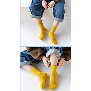 Toptim Unisex Kids Crew Socks Casual Solid Vertical Stripe Sock for Boy Girls (6-9 Years, Candy Colors)