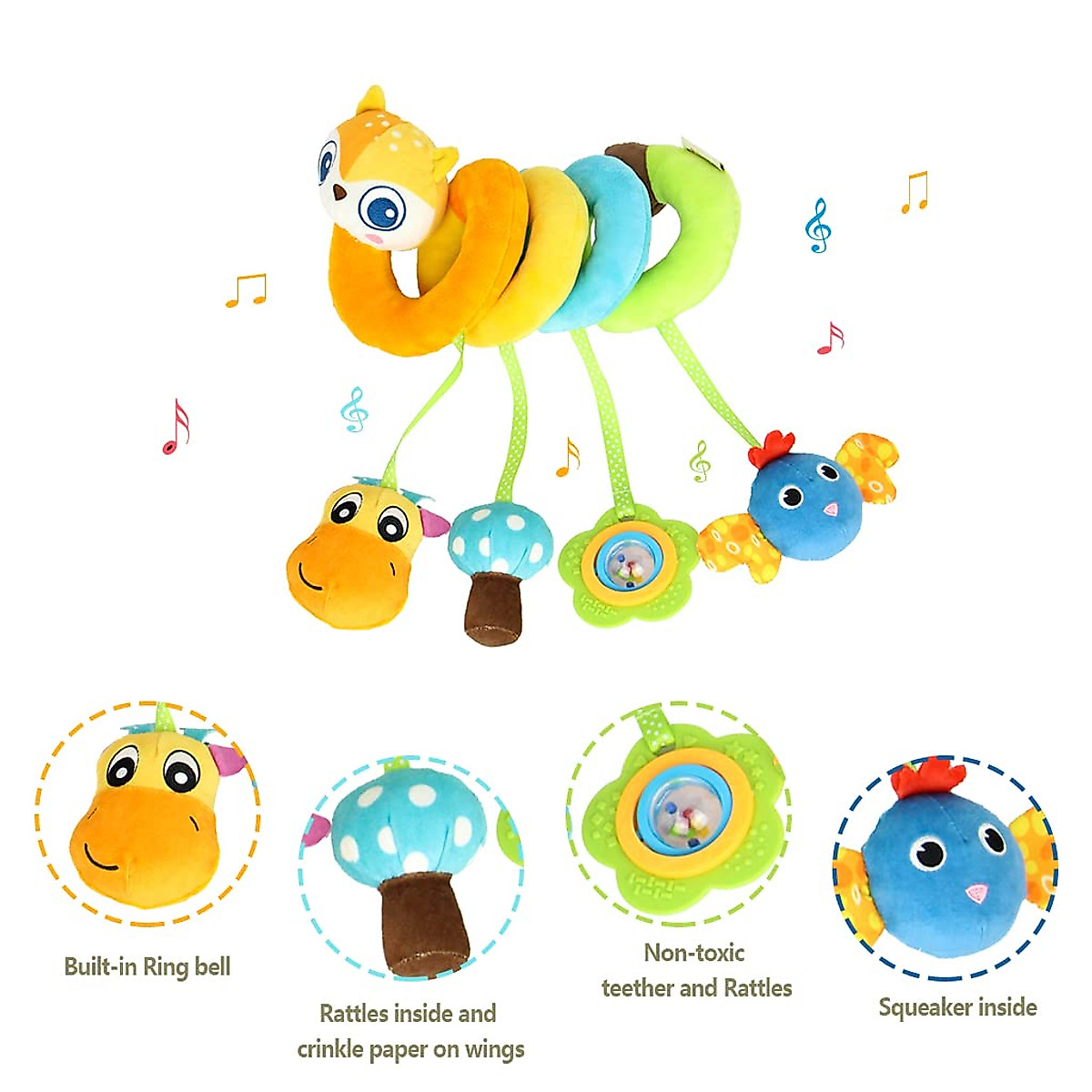 AIPINQI Spiral Activity Toy, Baby Car Seat Toys,Bed Stroller Toy Comfortable spiral car seat toy for infants colorful Hanging Toys for Car Seat