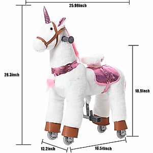 JoJoPooNy Ride on Unicorn Toys for Girls, Ride on Horse Riding Pony for Children 3-6 Years Old, Rideable Plush Walking Horse Animal with Wheels