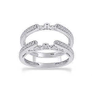 AFFY 0.33 Ct. Millgrained Cathedral Ring Enhancer Guard with Cubic Zirconia 1/3 Carat in 14K White Gold Over in Sterling Silver Ring Size-6