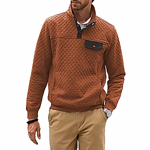 JMIERR Mens Quilted Sweatshirt Casual Long Sleeve Crewneck Half Button Fashion Pullovers Sweater Jackets with Pockets, US 38(S), Orange