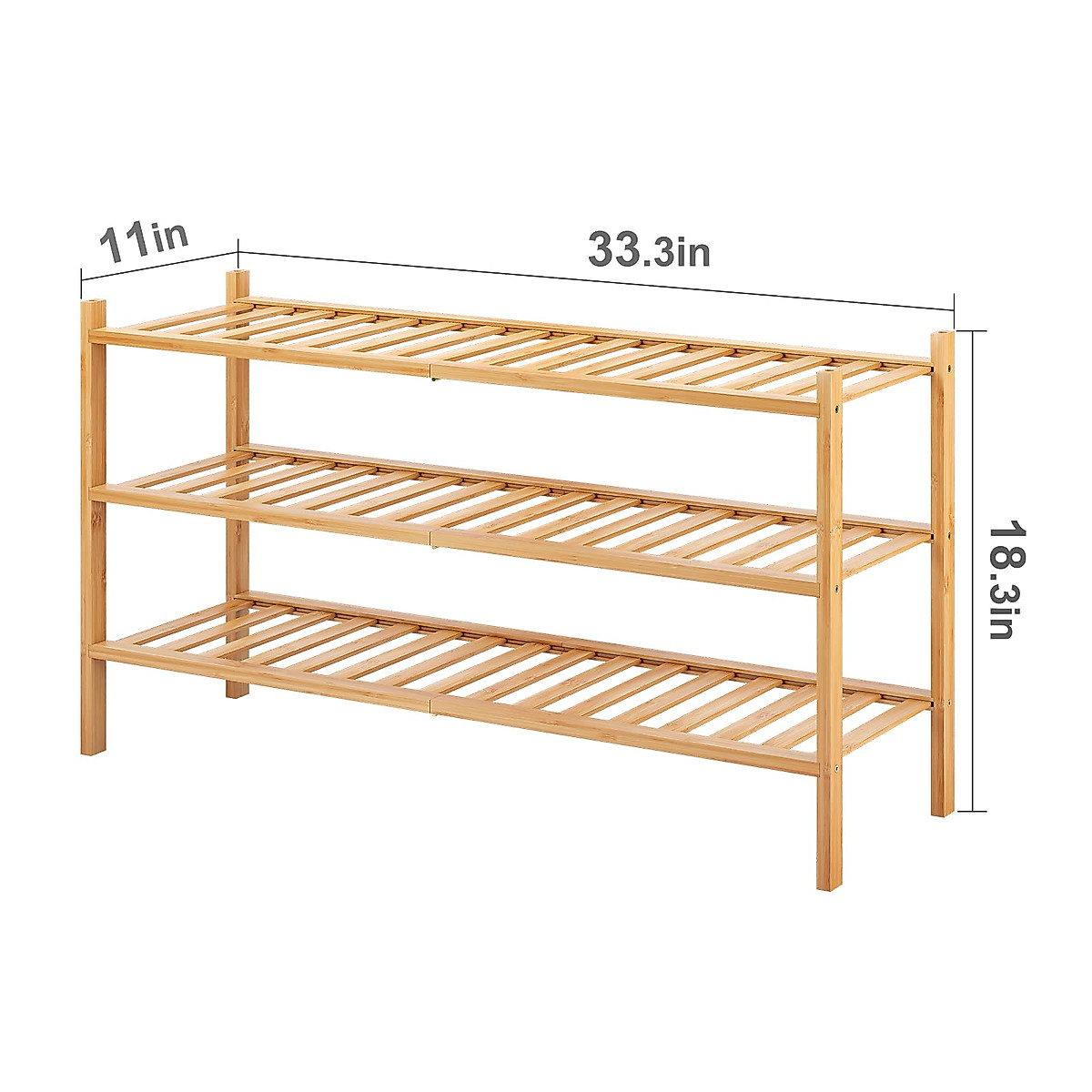 Furshus Long Shoe Rack, 3-Tier Bamboo Stackable Shoe Shelf Storage Organizer, Shoe Stand for Closet, Entryway and Hallway
