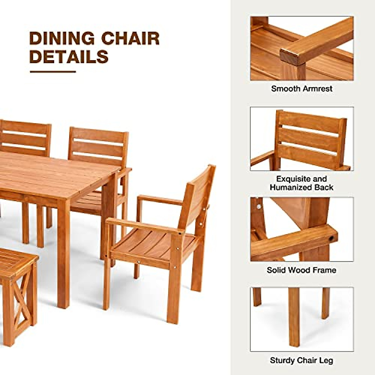 YOLENY 6 Piece Patio Dining Set, Teak Solid Wood, Indoor and Outdoor Wooden Furniture Sets for Backyard, Porch, Lawn, and Garden