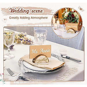 20 Premium Wood Place Card Holders, Rustic Mini Table Number Holders with 20 Kraft Table Place Cards and 50 m Natural Jute Rope, Table Sign Stand, Name Card Photo Picture Holders for Wedding Party