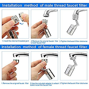 KaiHX Universal Splash Filter Faucet with Adapter, 720° Rotatable Faucet Sprayer with 2 Water Outlet Modes, Leakproof Design with Double O-Ring, Anti Splash, Oxygen Enriched Foam, 4 Layer Net Filter