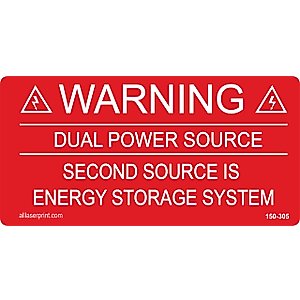 Photovoltaic Labels for PV Solar System_"Warning_Dual Power Source_Second Source is Energy Storage System" _4" x 2" _Pack of 12