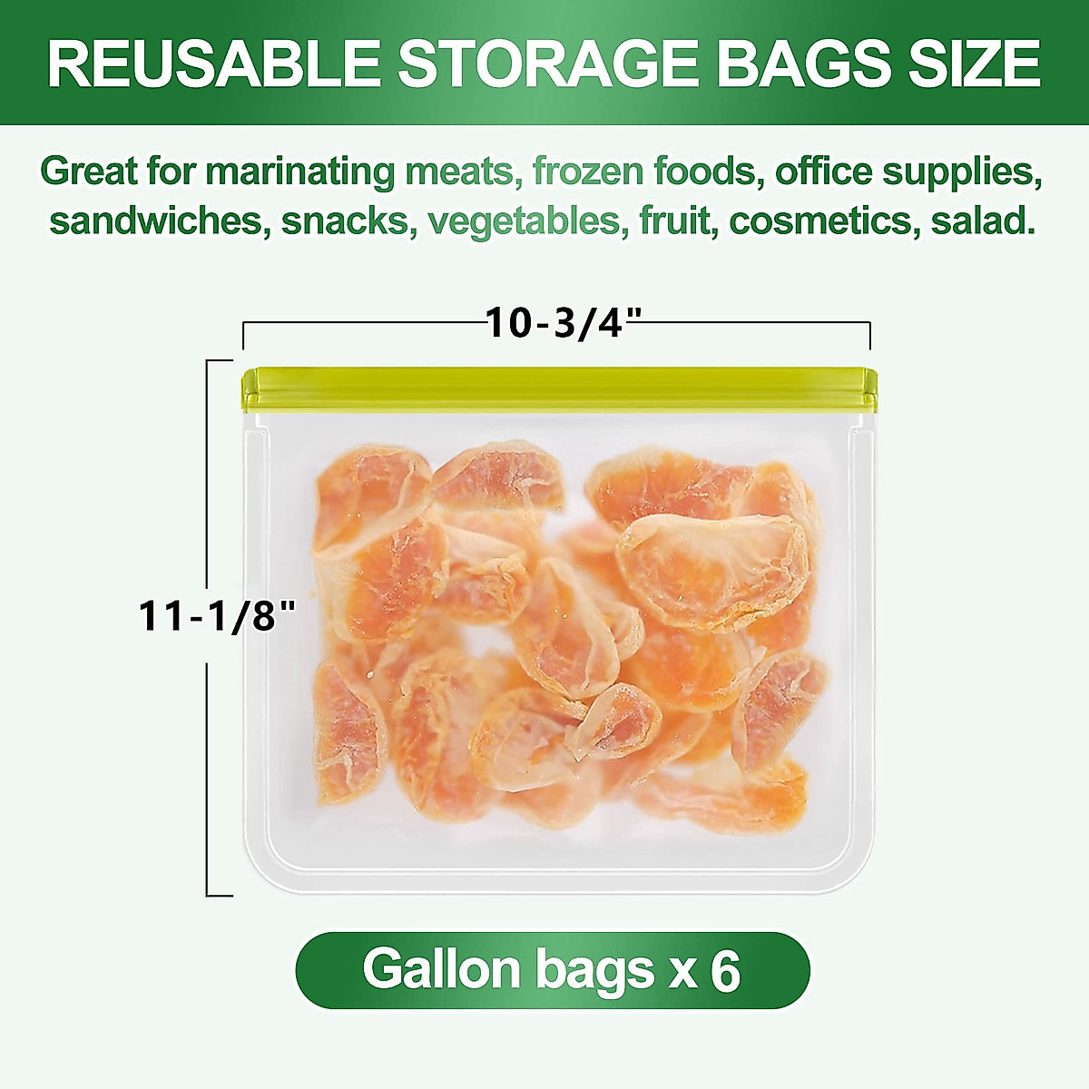 Reusable Food Storage Bags, 4 Pack Reusable Gallon Bags Seal & Leak Proof, BPA Free Reusable Freezer Bags for Travel, Marinate Meats, Fruit or food Storage