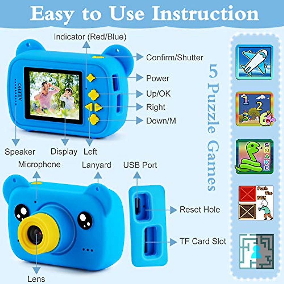 AILEHO Kids Camera for Kids-Kids Digital Camera-Kids Video Camera-2" Screen 1080p Children Digital Camera-Video Recorder-Kids Camcorder-Toddler Camera w/8G SD Card for Birthday Gift and Christmas Toy