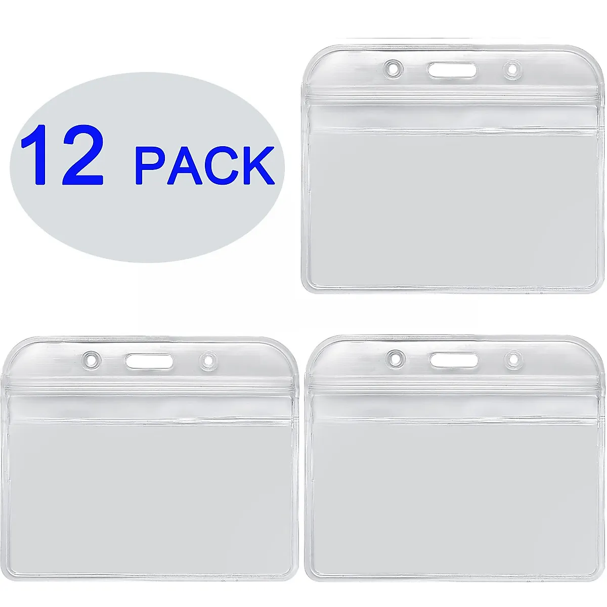 YOUOWO 12 Pack Horizontal ID Card Badge Holders 3.2 x 3.85 inches, Fits 2.3 x 3.5 Name Tag Insert Waterproof Punched Zipper Resealable Clear Plastic Labels Credit Cards