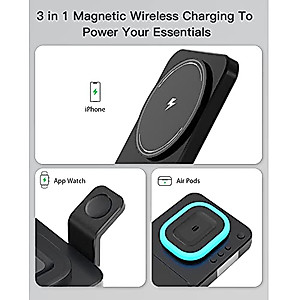Wireless Charger,for Apple Mag-Safe Charger,5 in 1 Magnetic Charging Station for iPhone 14/13/12/11/X/8,for iWatch,for AirPods 3/2/Pro,for Samsung Galaxy(Black)