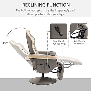 HOMCOM Manual Recliner Armchair PU Leather Lounge Chair w/Adjustable Leg Rest, 135° Reclining Function, 360° Swivel, Cup Holder and, Storage Pocket