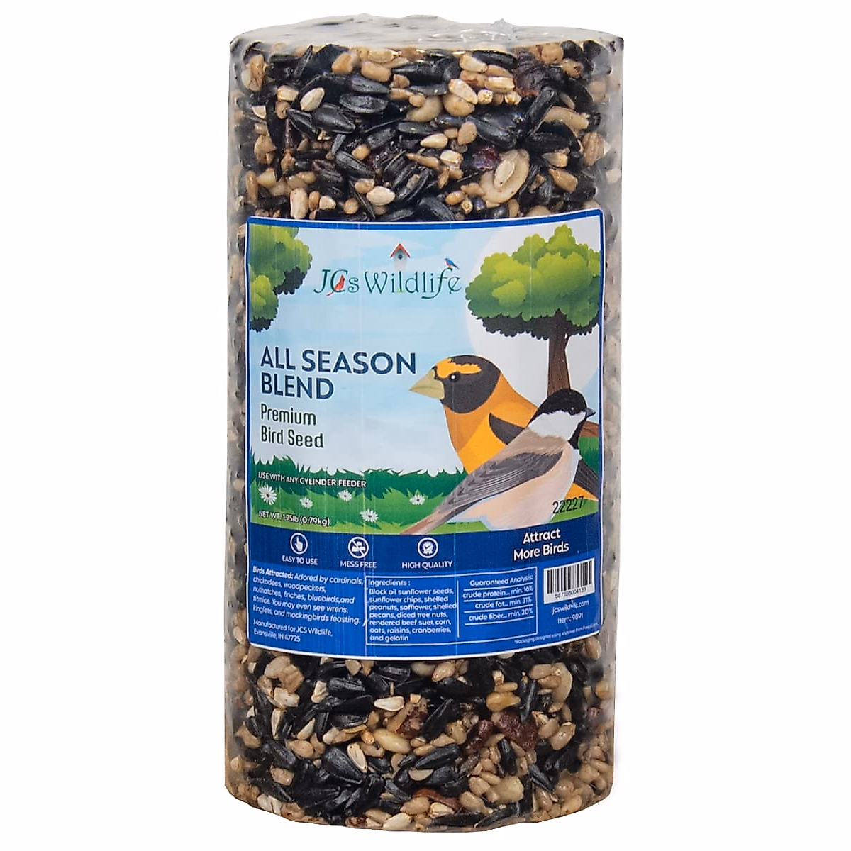 JCs Wildlife All Season Blend Premium Bird Seed Small Cylinder, 1.75 lb (4 Cylinder)