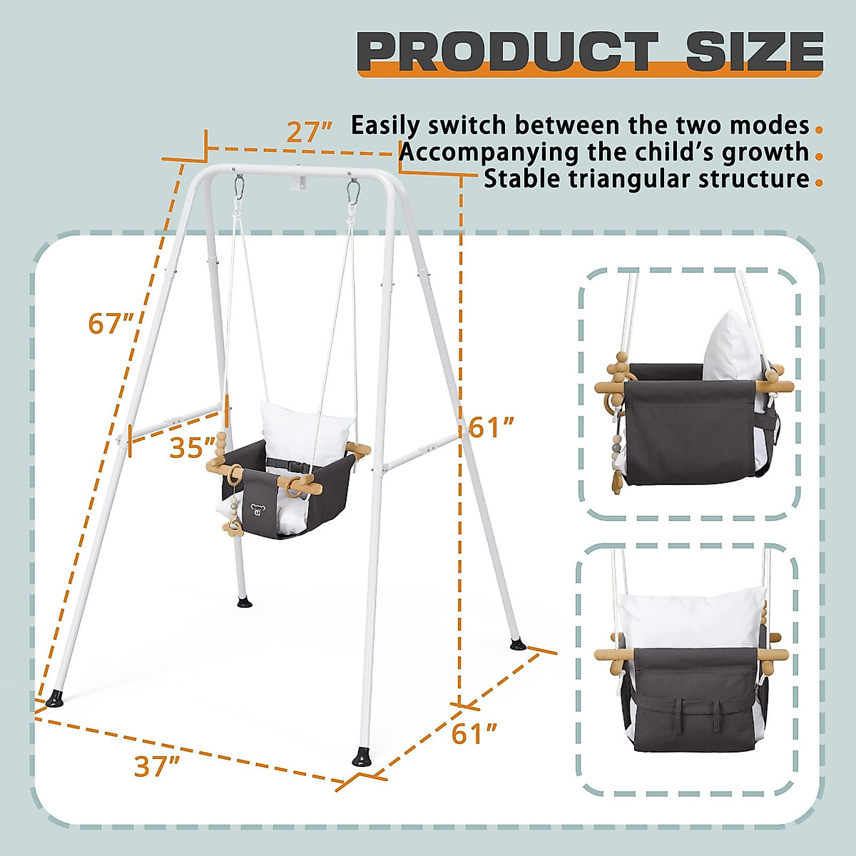 2 in 1 Baby Jumper & Swing, Baby Jumper for Indoor and Outdoor Use, Baby Swing with Foldable Stand, Stable Toddler Swing Set