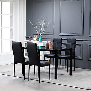 Dining Chairs Set of 4 PU Leather Chairs with 6 Grids Modern Armless Side Chair Elegant and Comfortable Dining Room Chairs for Kitchen Living Room