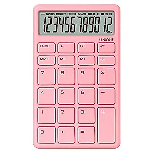 UNIONE Pocket & Desktop Pink Calculator with a Bright LCD, Dual Power Handheld Desktop. Color. Business, Office, High School