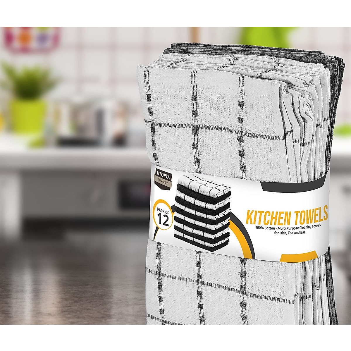 Utopia Towels Bundle of 24 Kitchen Dish Towels & Bar Mops - 12 Pack Tea Towels - 12 Pack Bar Towels - 100% Ring Spun Cotton - Soft, Absorbent & Multipurpose (Grey)