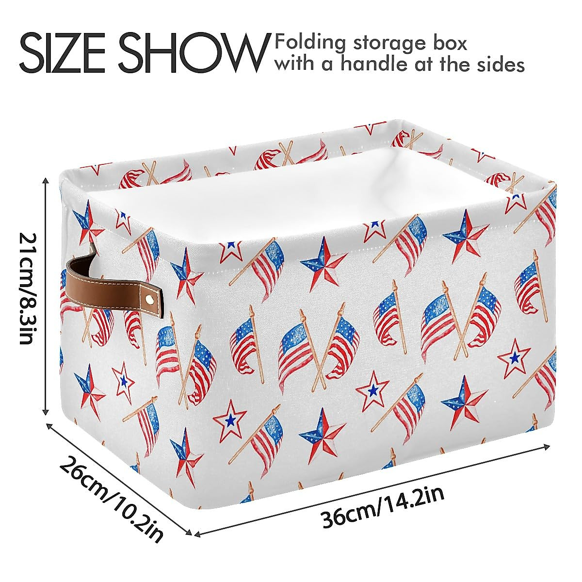 American Flag Independence Day Star Storage Basket,Large Storage Bin Fabric Collapsible Organizer Bag with Handles 15x11x9.5 inch