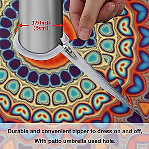 Qilmy Mandala Outdoor Tablecloth 60 Inch Waterproof Round Tablecloth with Umbrella Hole and Zipper for Backyard Party BBQ Decor