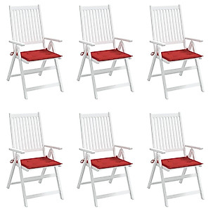 vidaXL Outdoor Garden Chair Cushions - Set of 6, Red, Oxford Fabric, Comfortable Seat Cushions with Securing Ropes, 19.7"x19.7"x1.2"