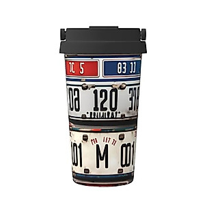 WANGXUEE Old License Plate Print 500ml Stainless Steel Travel Tumbler Double Wall Vacuum Insulated Coffee Mug