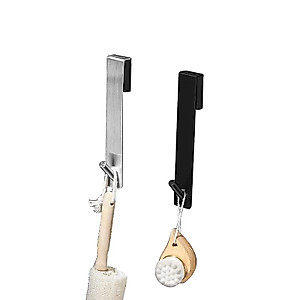 Extended Shower Door Hooks 7-inch, Over Door Hooks for Bathroom Frameless Glass Shower Door,Heavy Duty Rack Hooks, Stainless Steel Towel Hooks,for Robe 2 Pack (Black)