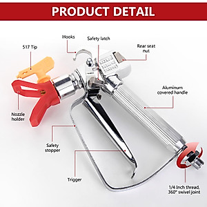 DUSICHIN DUS-036 Airless Paint Spray Gun High Pressure 3600 PSI 517 TIP Swivel Joint for Titan Graco Airless Paint Sprayers