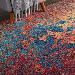 Nourison Celestial Red/Blue Atlantic 7'10" x 10'6" Area -Rug, Contemporary, Abstract, Easy -Cleaning, Non Shedding, Bed Room, Living Room, Dining Room, Kitchen, (8' x 11')