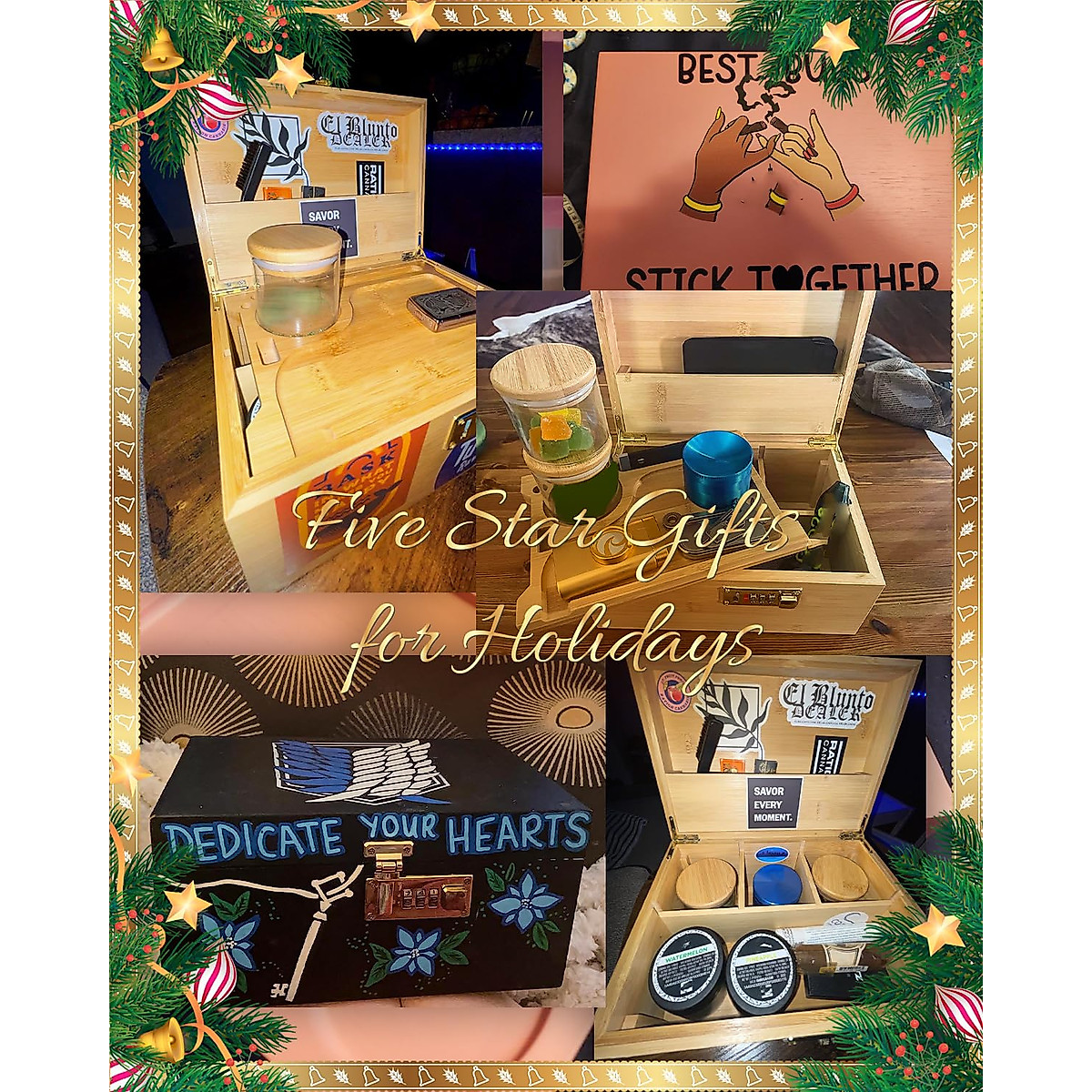 OZCHIN Large Bamboo Box with Combination Lock Decorative box for Home Great Gift Choice Storage Lockbox with Storage Jar, Tray, Resealable Bags and More