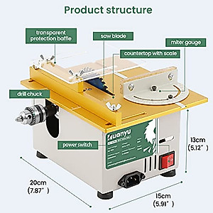 Huanyu Mini Table Saw Upgraded 300W 9000RPM Precision Multifunctional Table Saws Woodworking Lathe Polishing Bench Handmade Adjustable Blade Model Electric Portable Cutting Saw For DIY Crafts (Group1)