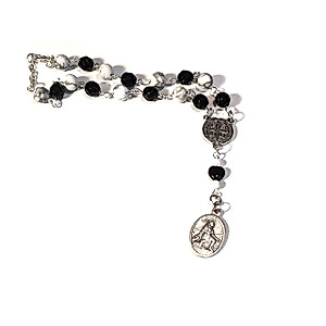 St. Rocco White Howlite & Jet Black Car/Vehicle Rosary