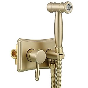 MINJING Handheld Bidet Sprayer for Toilet, 2- Function, Wall Mounted Hot and Cold Faucet Mixer Tap, Bathroom Handheld Toilet Bidet Faucet Women Flusher Sprayer Kit,Brushed