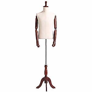 Tailors Dummy Male Mannequin Busts Torso with Wooden Tripod Stand |for Clothing Realistic Display Dressmakers Dummy with Arm Dressmakers Dummy
