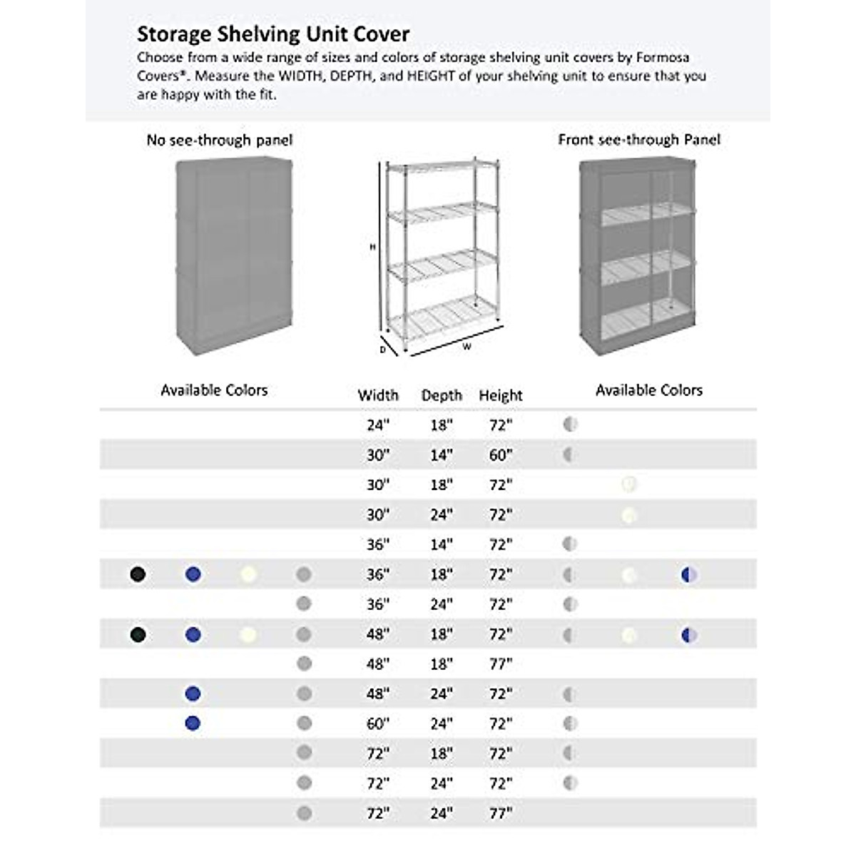 Formosa Covers Premium Clear Front Wire Shelf Cover Grey - Heavy-Duty Storage Solution for Wire Shelving Rack (24”Wx18”Dx72”H) - Waterproof PVC, Water/Dust Resistant Fabric, Multi Zipper